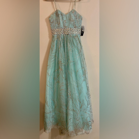 Cachet | Dresses | Cachet Light Greenish Blue And Silver Prom Dress ...
